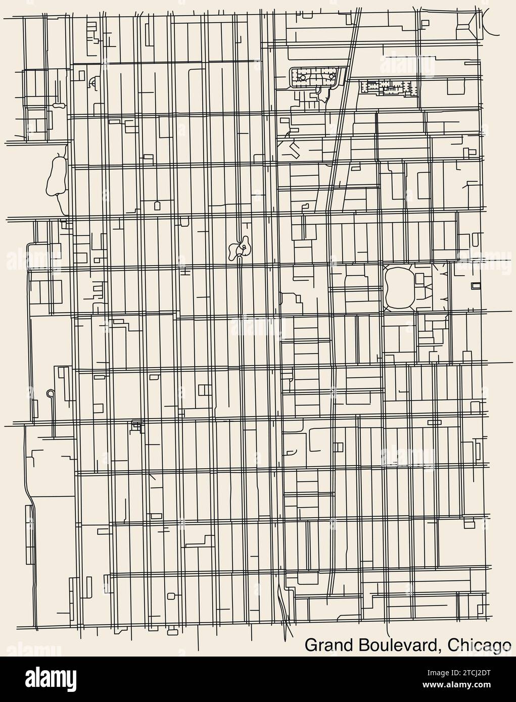 Street roads map of the GRAND BOULEVARD COMMUNITY AREA, CHICAGO Stock ...