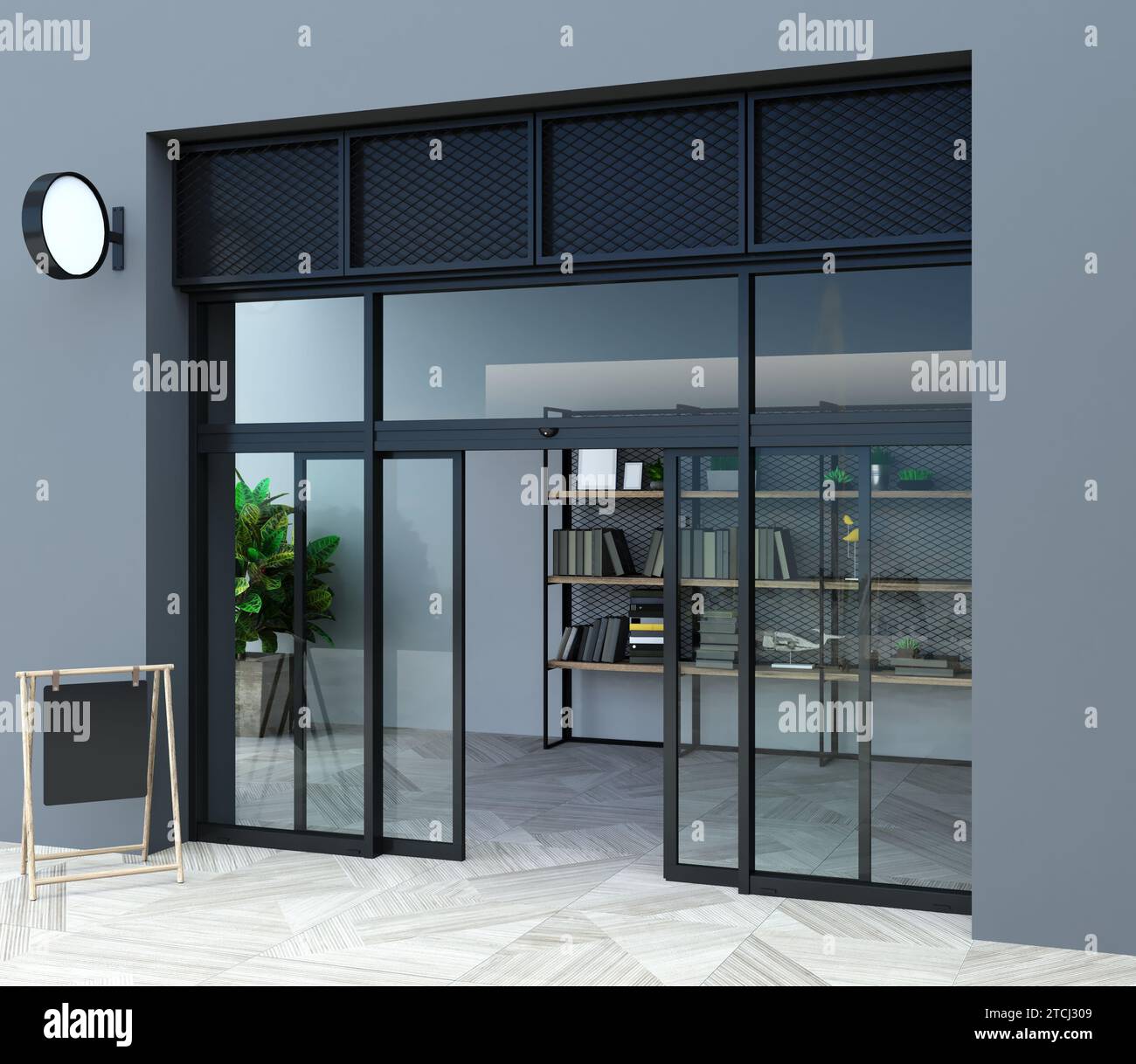 3D illustration. The facade mockup of a modern shopping center or ...