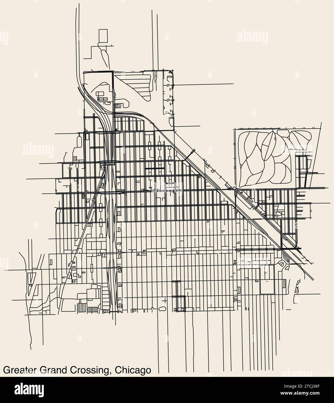 Street roads map of the GREATER GRAND CROSSING COMMUNITY AREA, CHICAGO ...