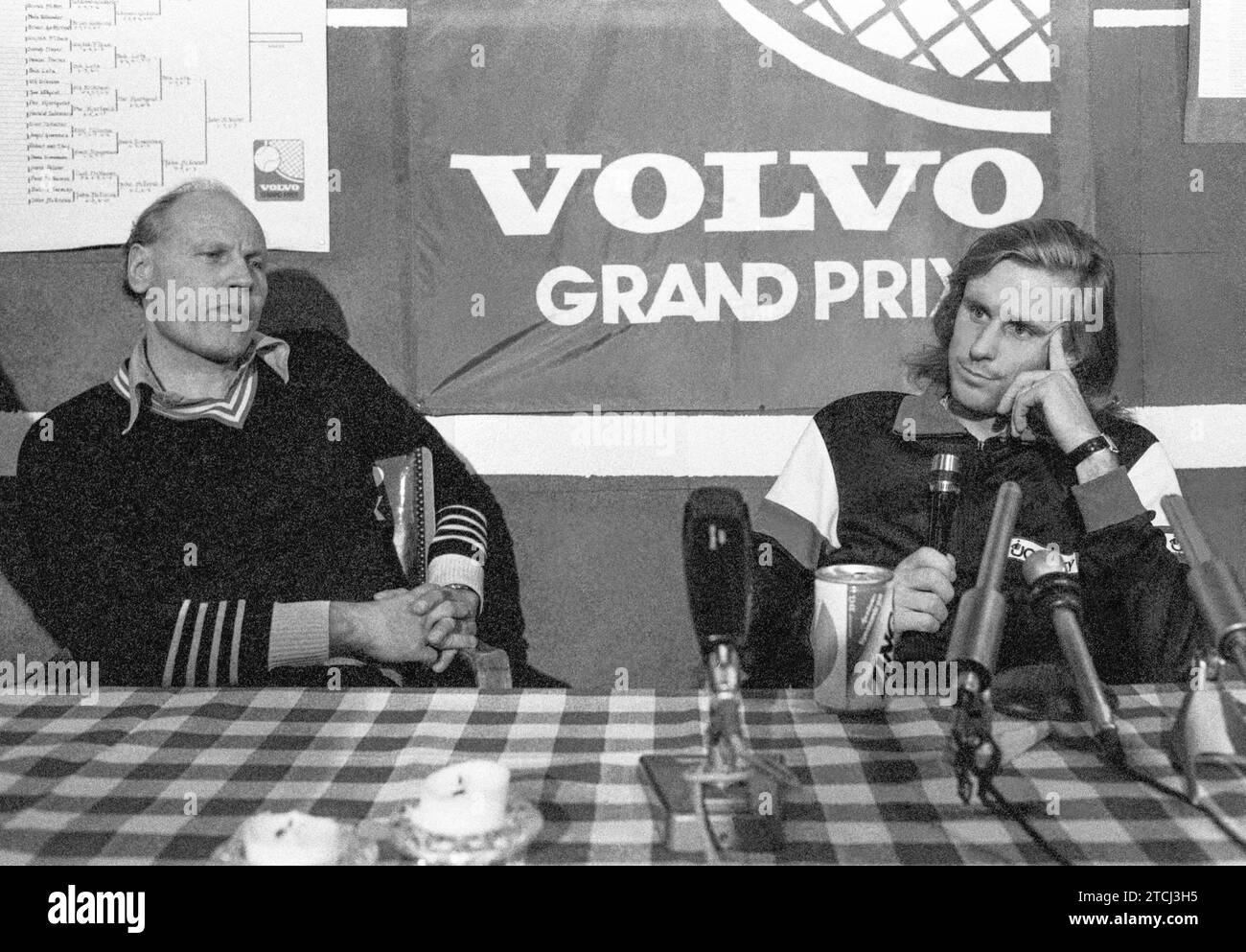 Björn Borg Swedish tennis player with trainer Lennart Bergelin giving ...