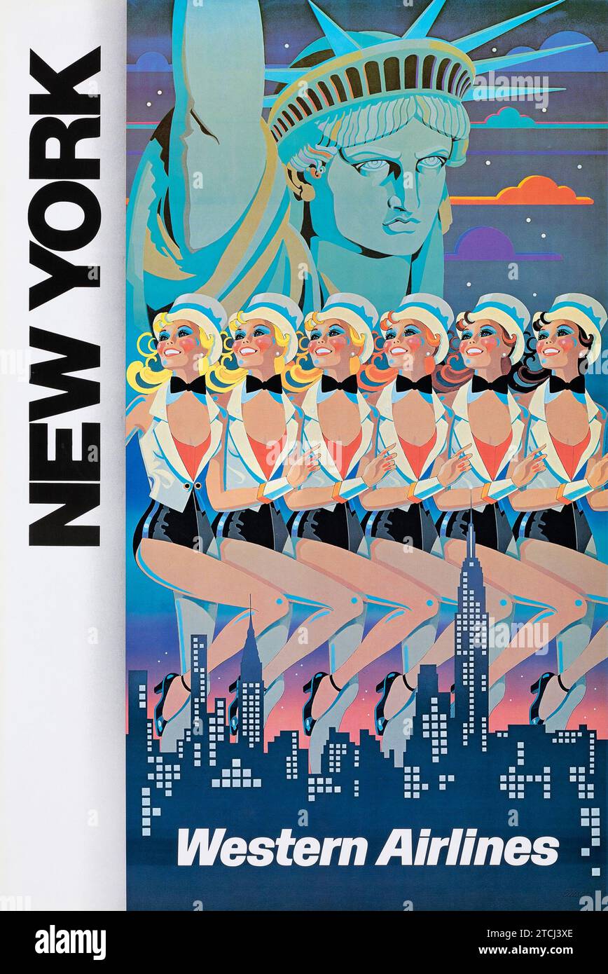 Western Airlines - New York (c. 1970s) Poster - Dick Ellescas Artwork ...