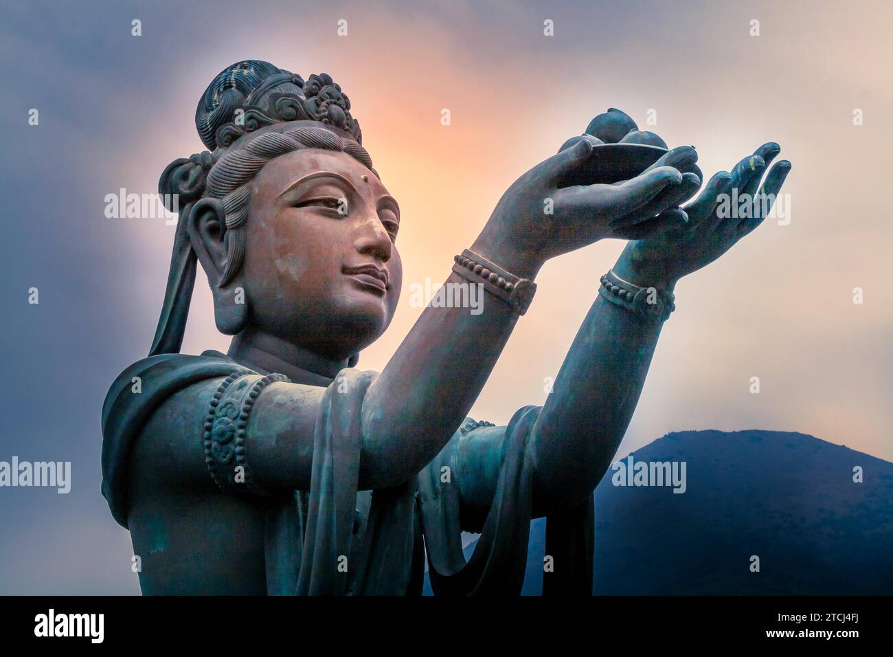 Angel bronze statue near Tian Tan Buddha at Ngong Ping, Lantau Island ...