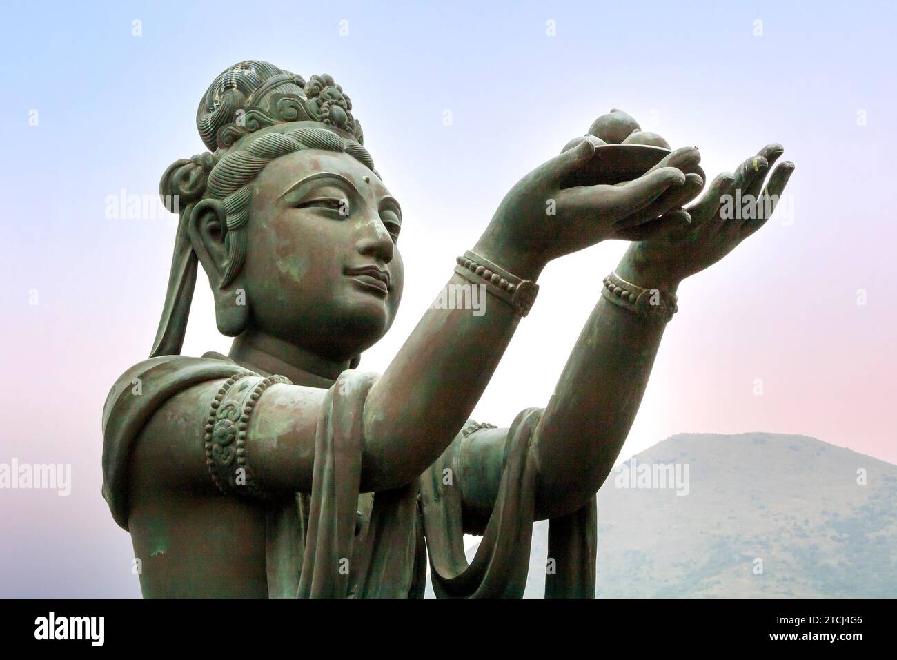 Angel bronze statue near Tian Tan Buddha at Ngong Ping, Lantau Island ...