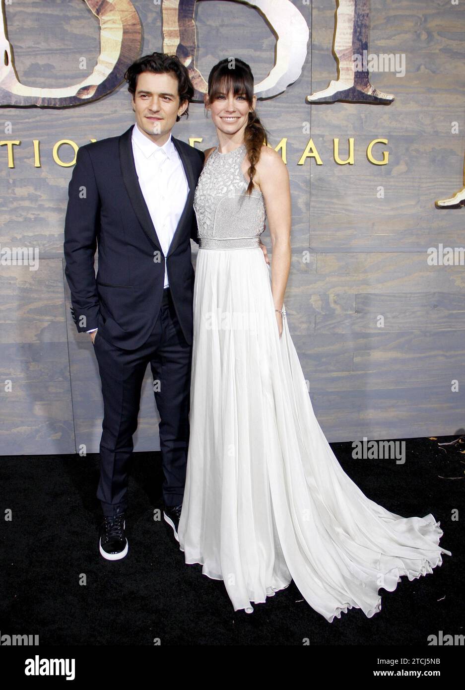 Orlando Bloom and Evangeline Lilly at the Los Angeles premiere of 'The Hobbit: The Desolation Of ...