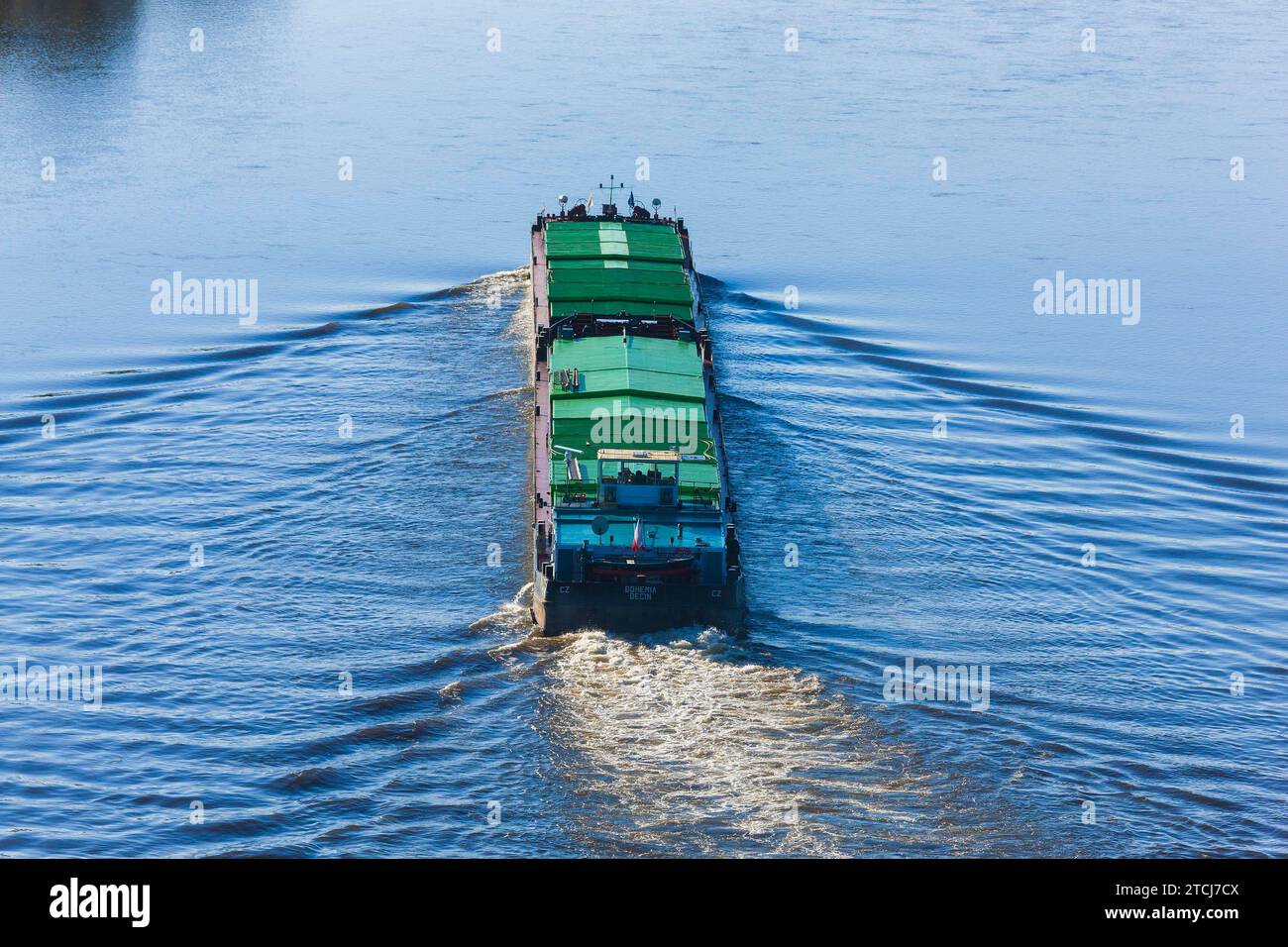 Diesbar Seusslitz pushed barge convoy on the Elbe Stock Photo - Alamy