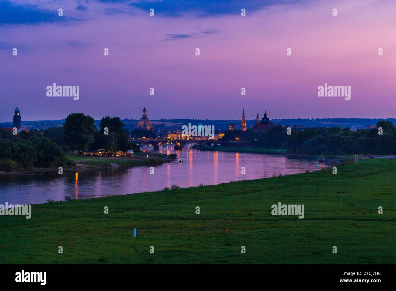 Dresden silhouette seen from the Waldschloesschen Bridge Stock Photo ...
