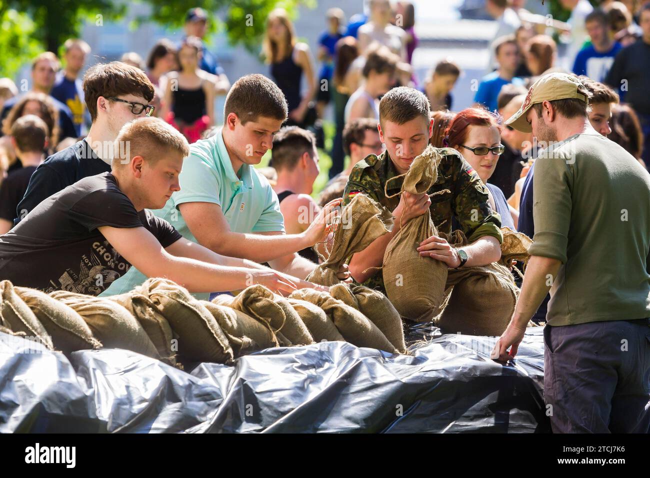 Flood relief workers in Dresden Stock Photo - Alamy