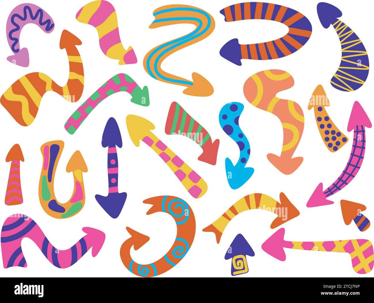 Playful arrows set. Hand drawn arrows of different shapes with patterns ...