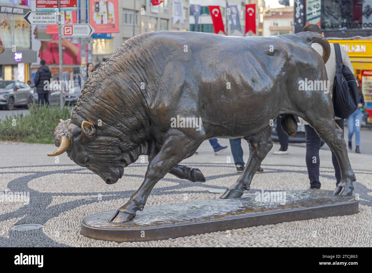 Istanbul, Turkey - October 19, 2023: Bronze Statue of Big Bull Animal ...