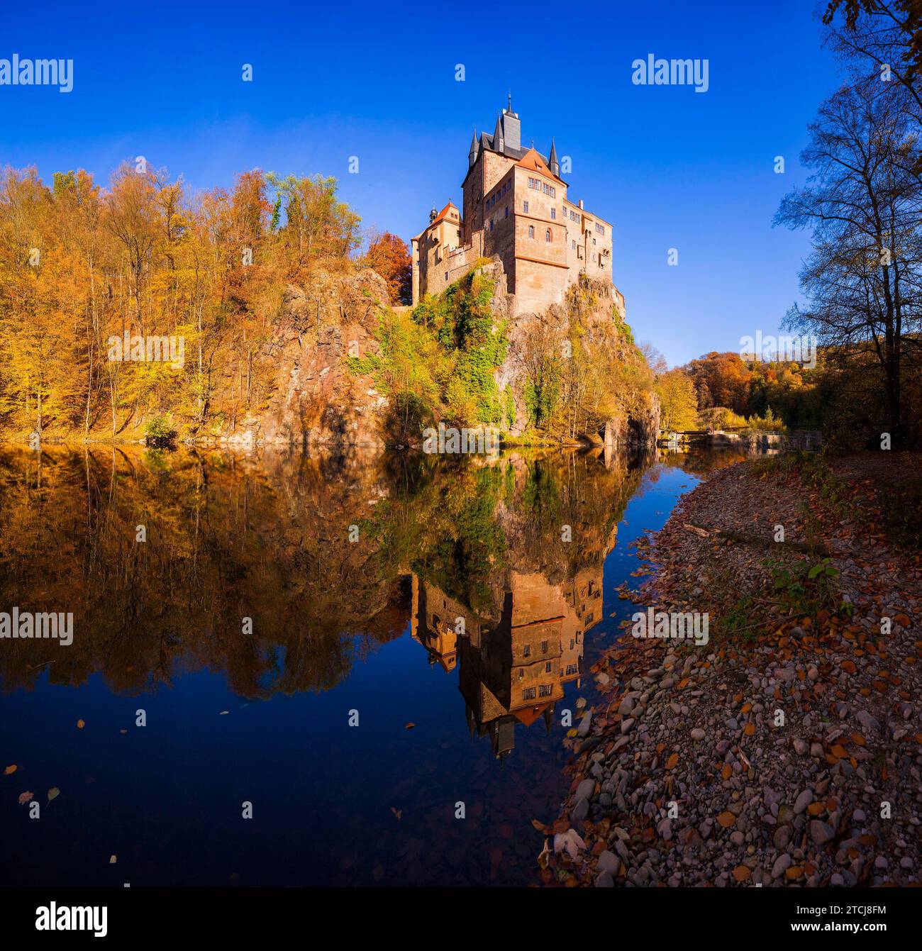 Kriebstein Castle rises on a steep rock above the Zschopau. Within the ...