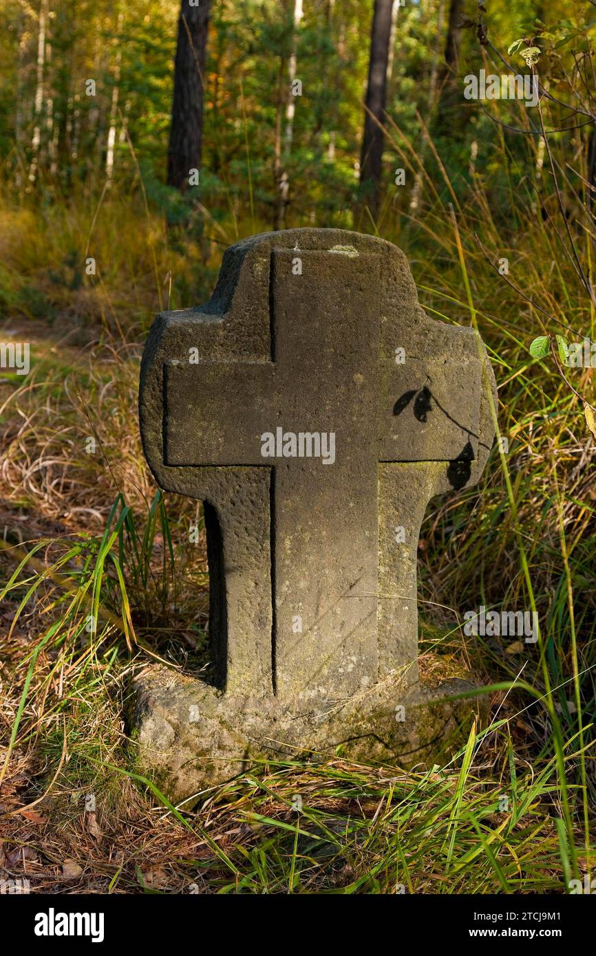 Dippoldiswalder Heide, boulder cross Stock Photo - Alamy