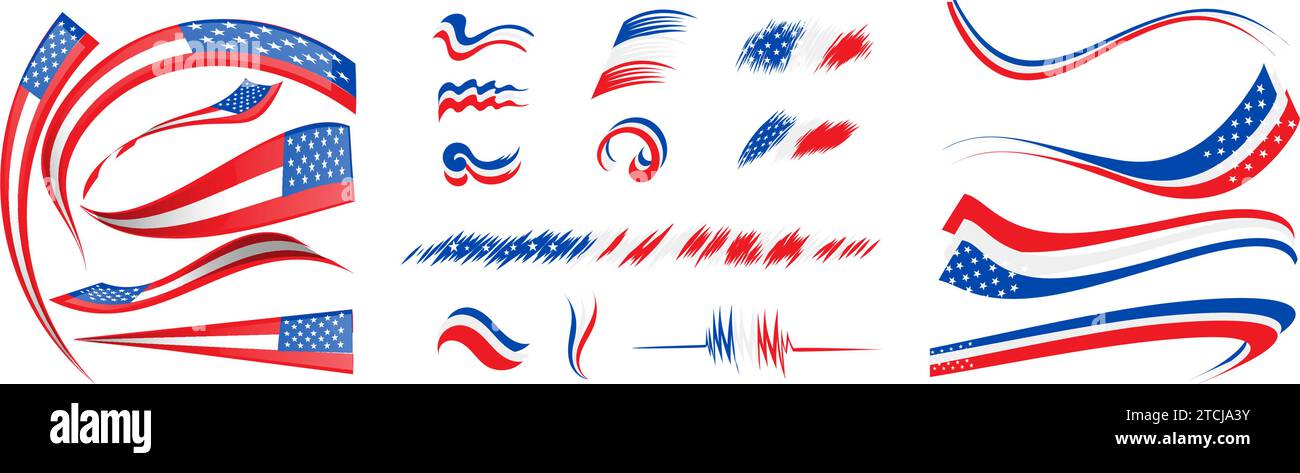 USA flag set elements, vector illustration on a white background Stock ...