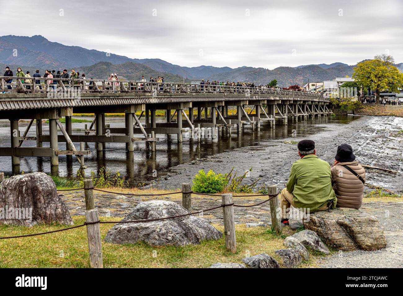 KYOTO/JAPAN - November 27, 2023:View of the busy Togetsukyo Bridge in ...