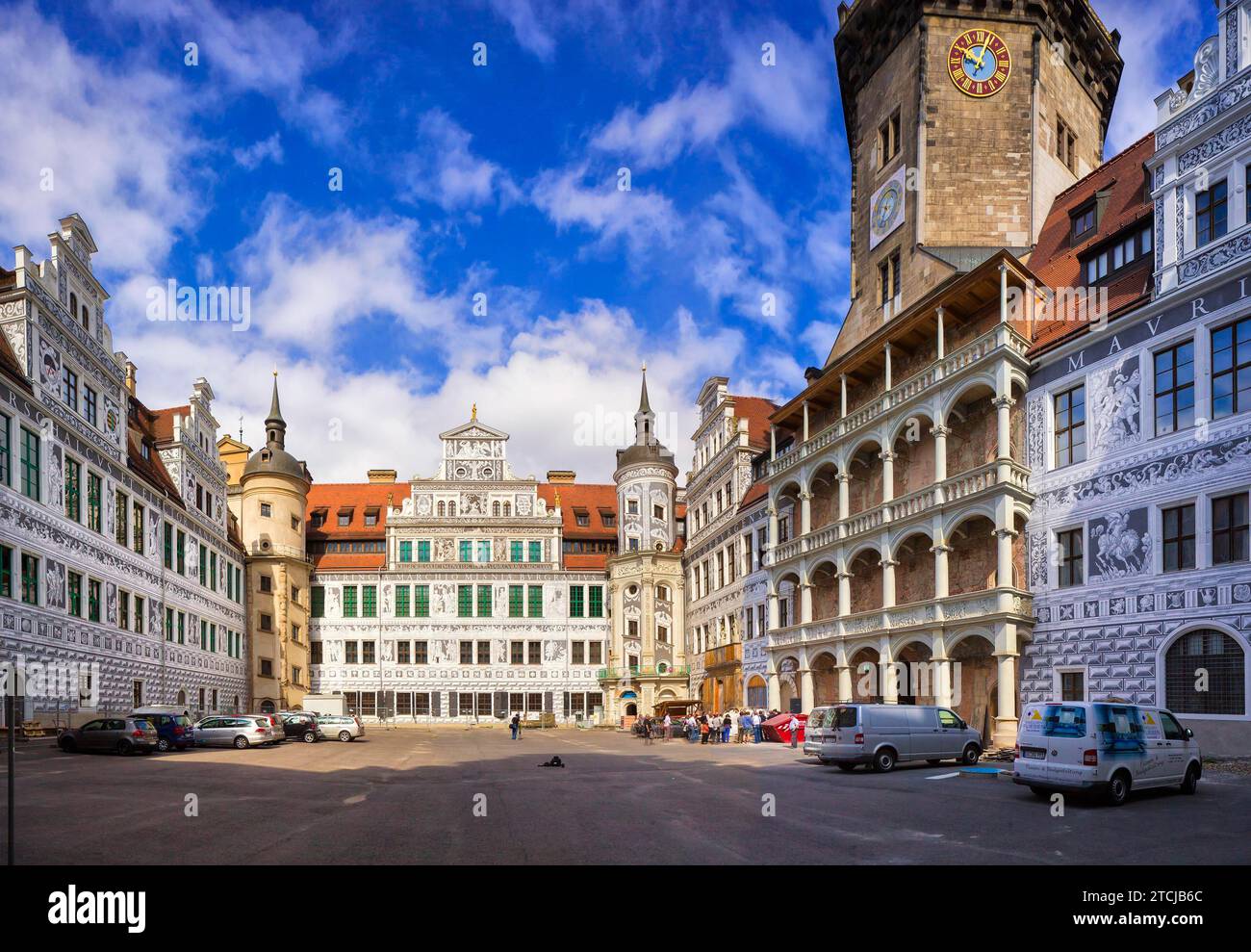 Large palace courtyard in the Dresden Residential Palace, view of the ...