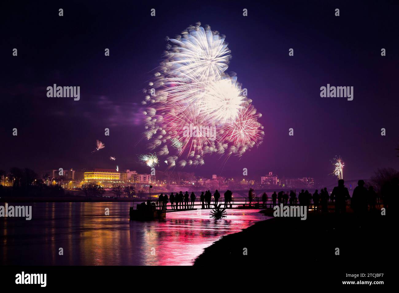 Dresden New Year's Eve fireworks over the Waldschloesschen Stock Photo ...