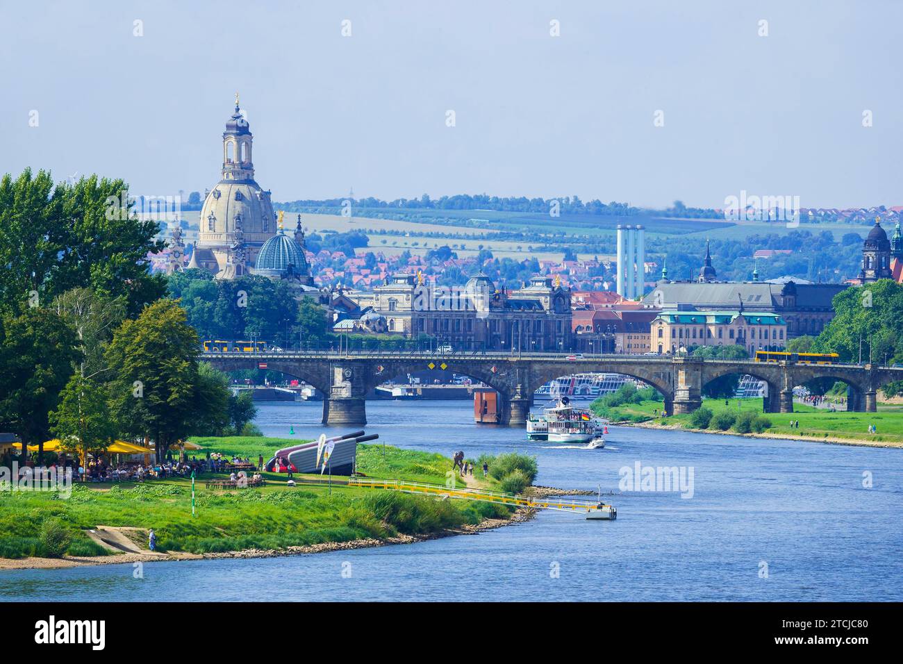Dresden silhouette seen from the Waldschloesschen Bridge Stock Photo ...