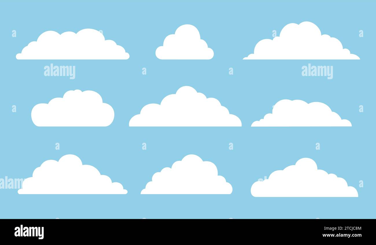 Set of clouds icons in the sky. Collection of various cloud shapes ...