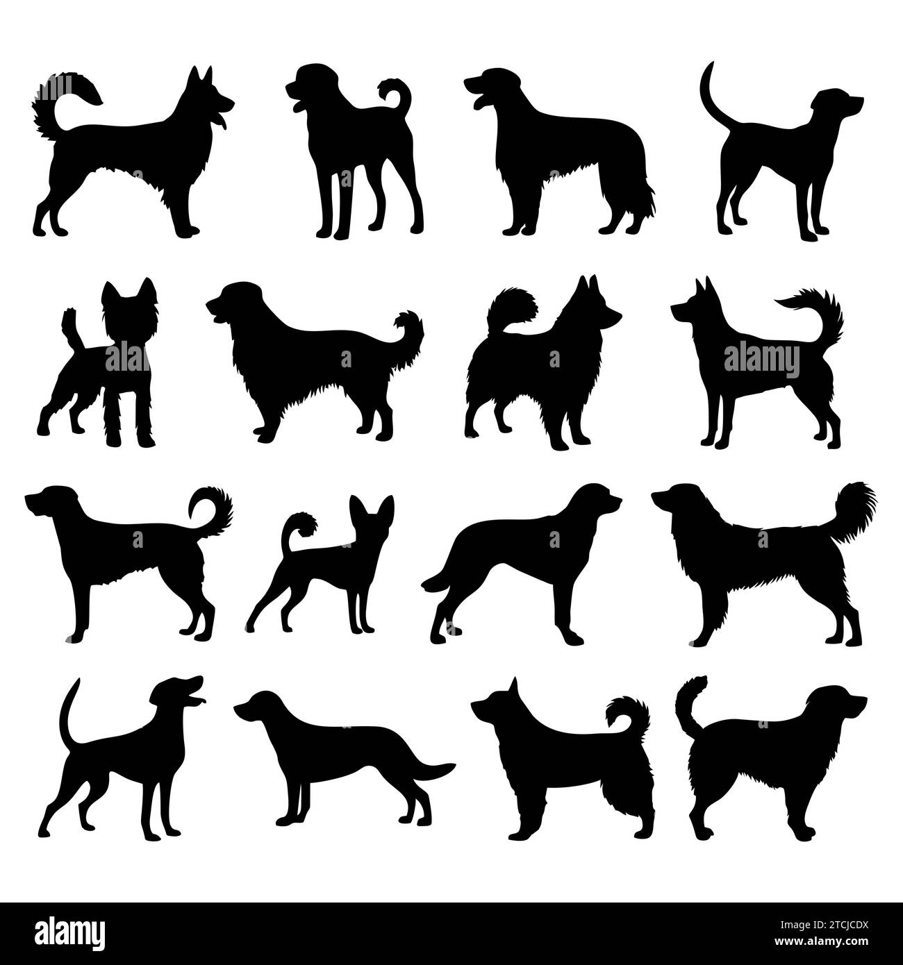 Set of dogs, black silhouettes of dogs breeds isolated on white ...