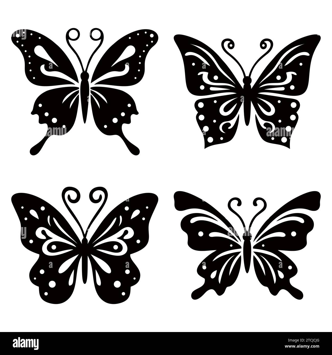 Set of contours of butterflies of different shapes with monarch wings ...