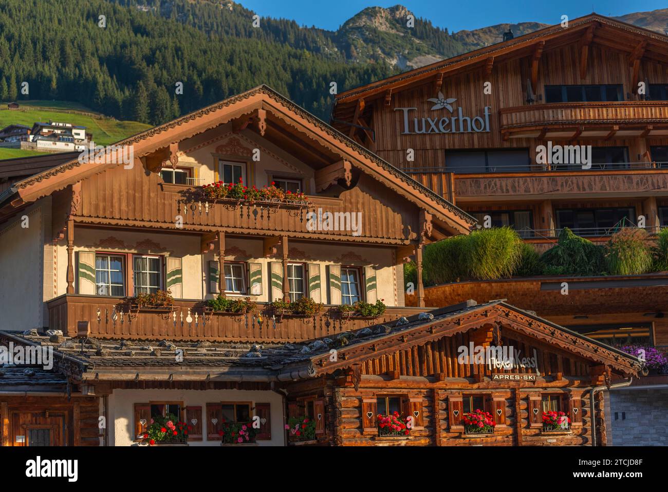 Wood architecture, hotel, Vorderlanersbach, Tux valley, Tux, Zillertal ...