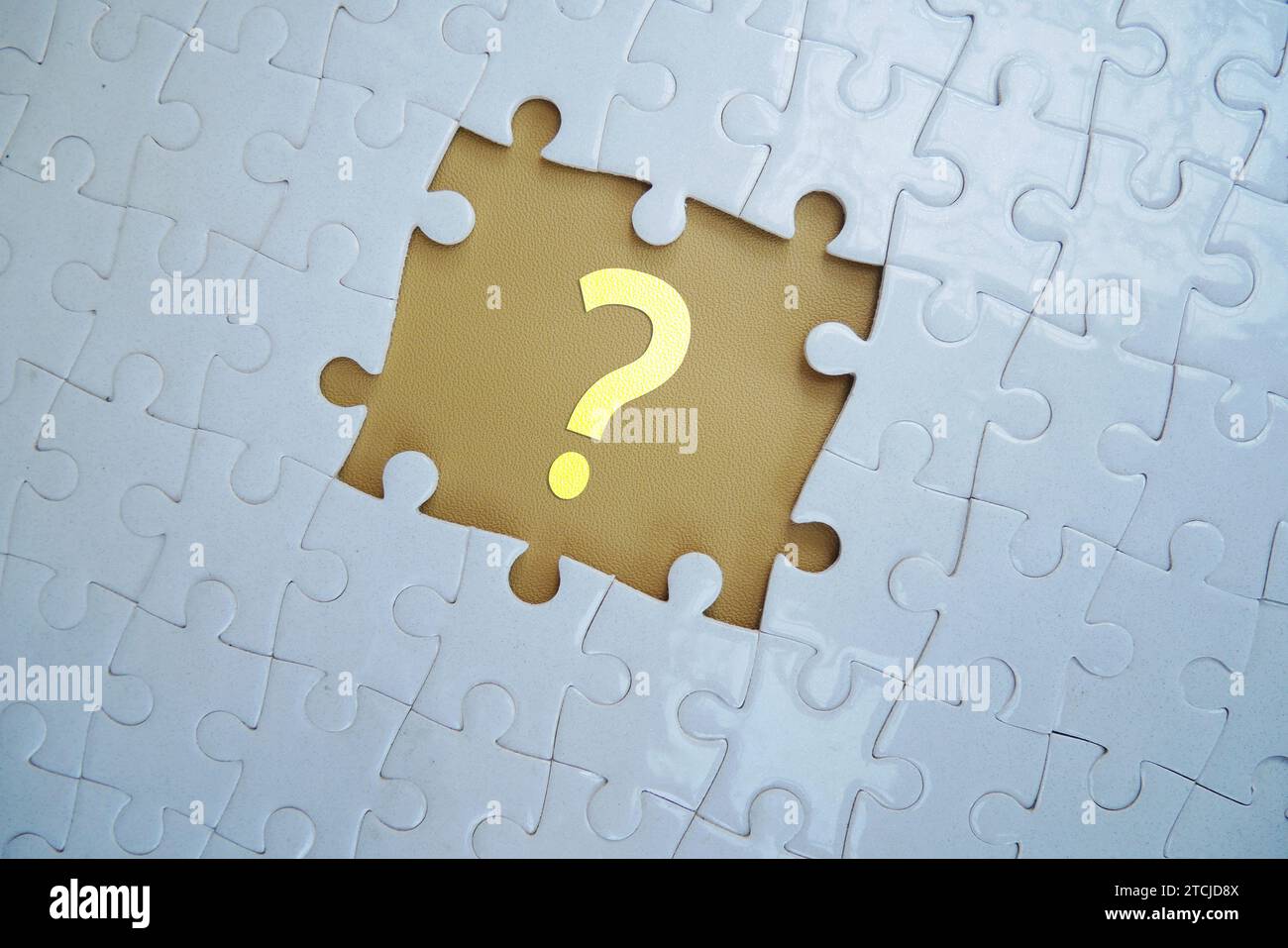 Question mark on jigsaw puzzle with missing piece. Concept of question ...