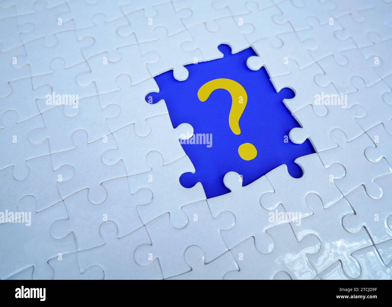 Question mark on jigsaw puzzle with missing piece. Concept of question ...