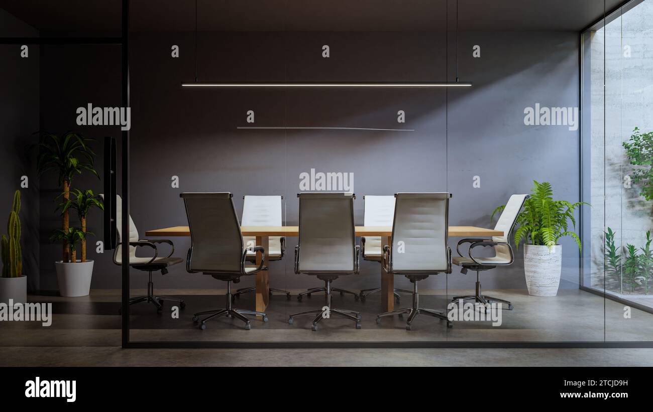 an office conference room in a glass partition, 3d rendering Stock ...