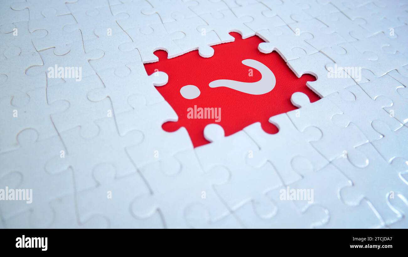 Question mark on jigsaw puzzle with missing piece. Concept of question ...