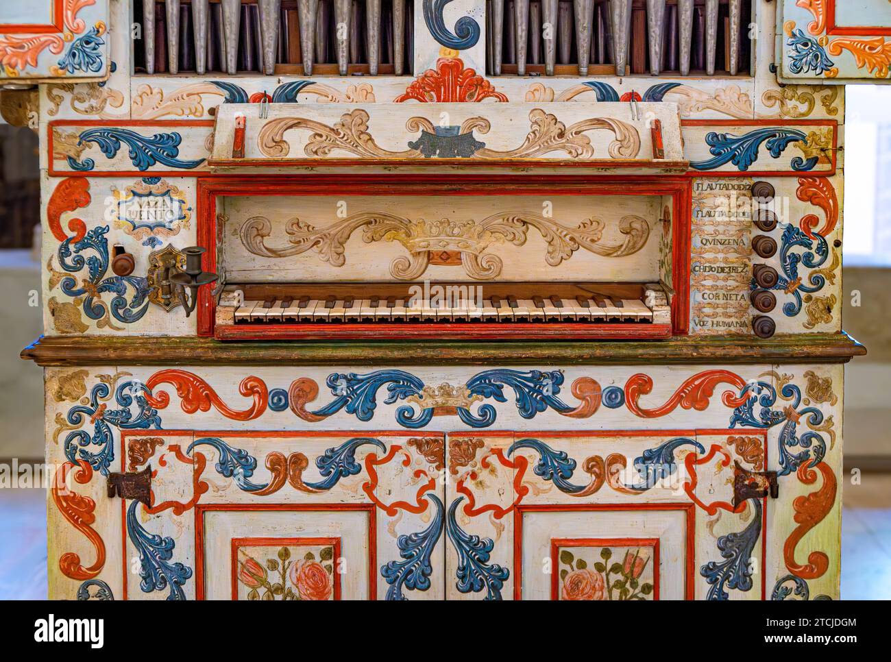 Old organ restored and decorated with floral motifs and painted ...