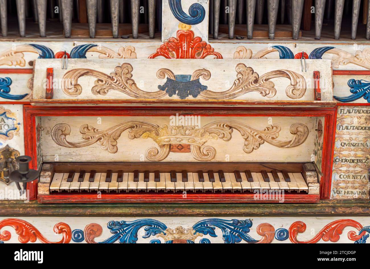 Detail of the keys of the organ restored and decorated with floral ...
