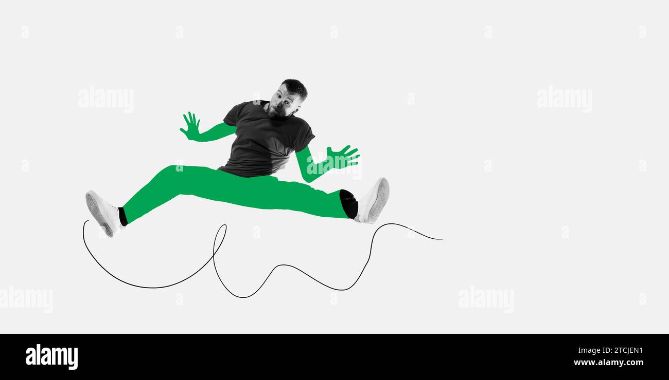 Young man dancing breakdance over light background. Freestyle. Hip-hop ...