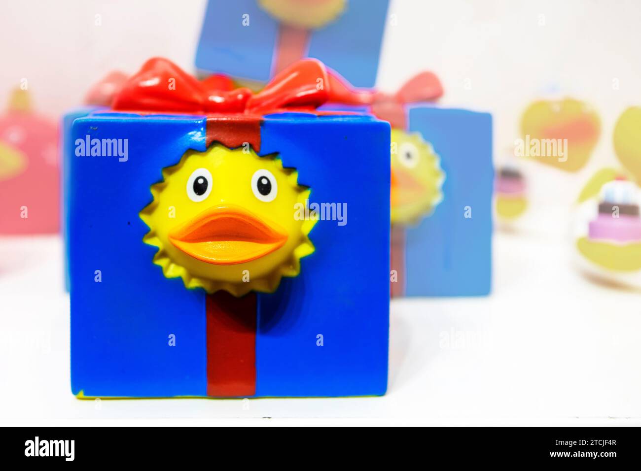 Cute duck head in gift wrapping. Present Stock Photo - Alamy