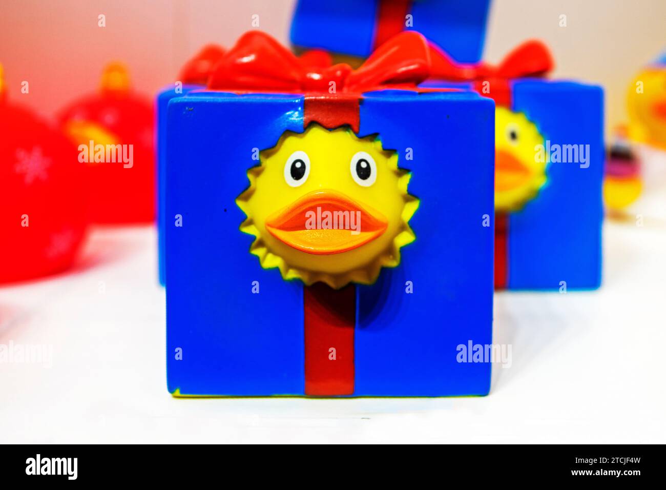 Cute duck head in gift wrapping. Present Stock Photo - Alamy