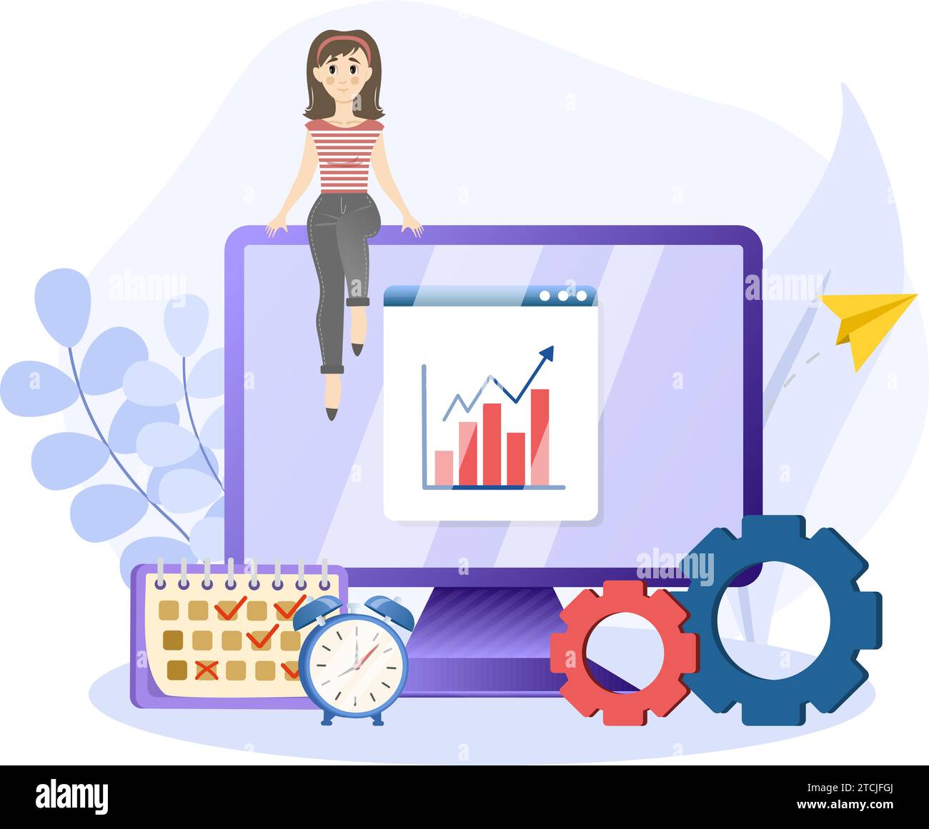 Efficiency illustration. Productive woman, multitasking or time ...