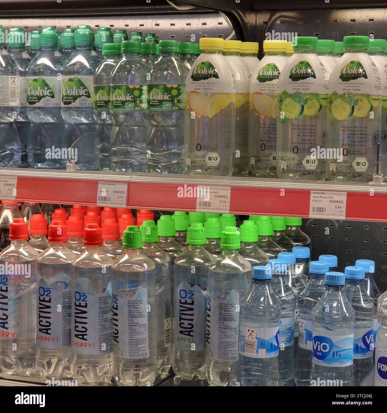 Water and soft drinks bottles, Highway, Service station shop, Germany ...