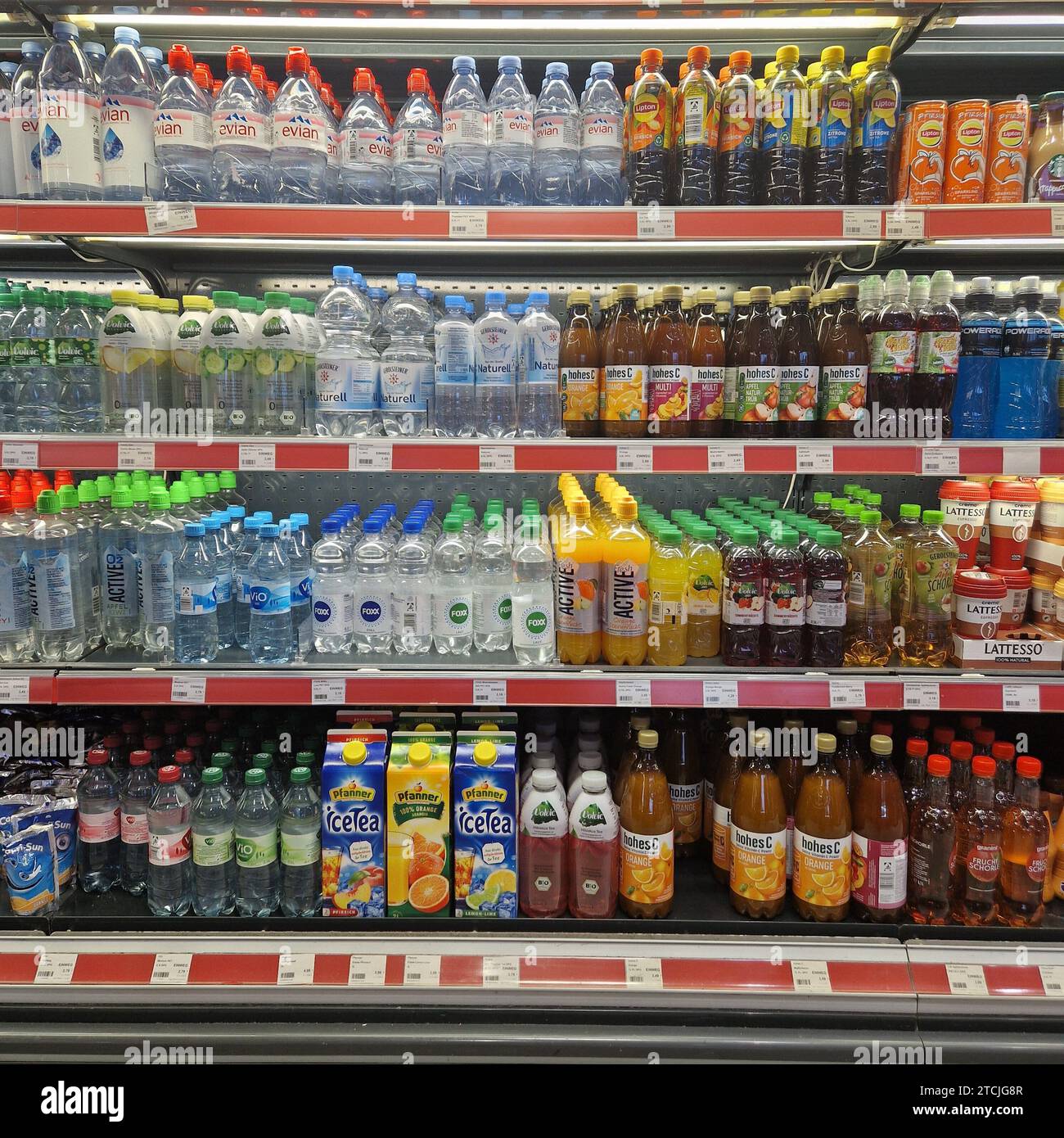 Water and soft drinks bottles, Highway, Service station shop, Germany ...
