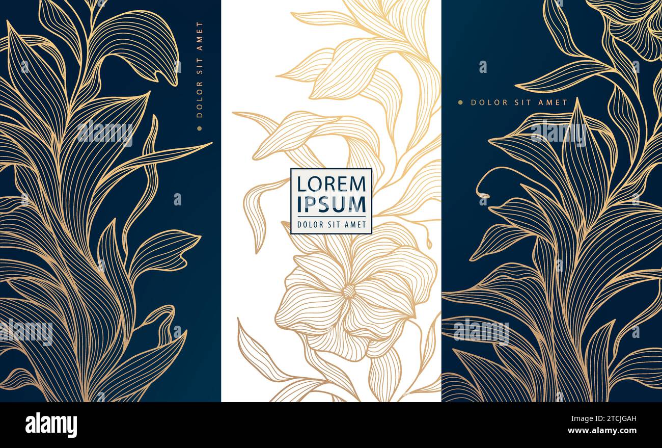 Vector set of art deco floral luxury patterns, golden royal tags with ...