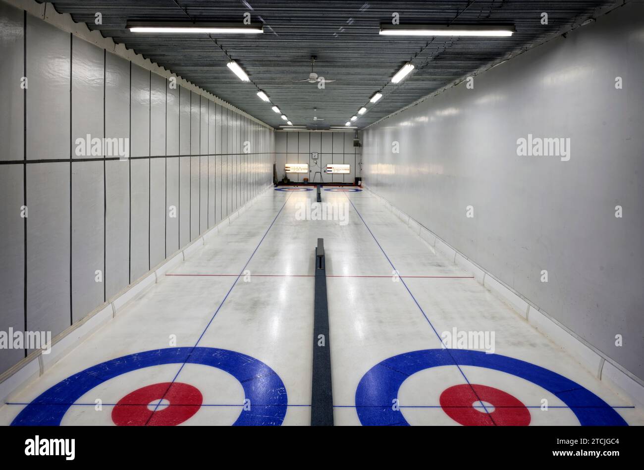 An indoor curling rink illuminated by bright lights Stock Photo - Alamy