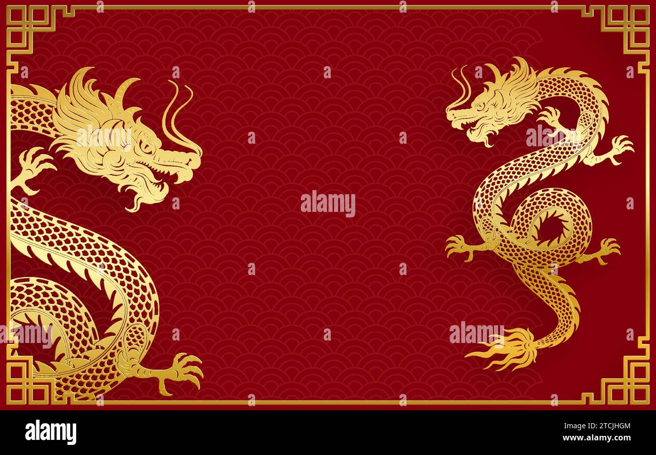 Traditional Gold Chinese Dragon Design For Chinese New Year And All