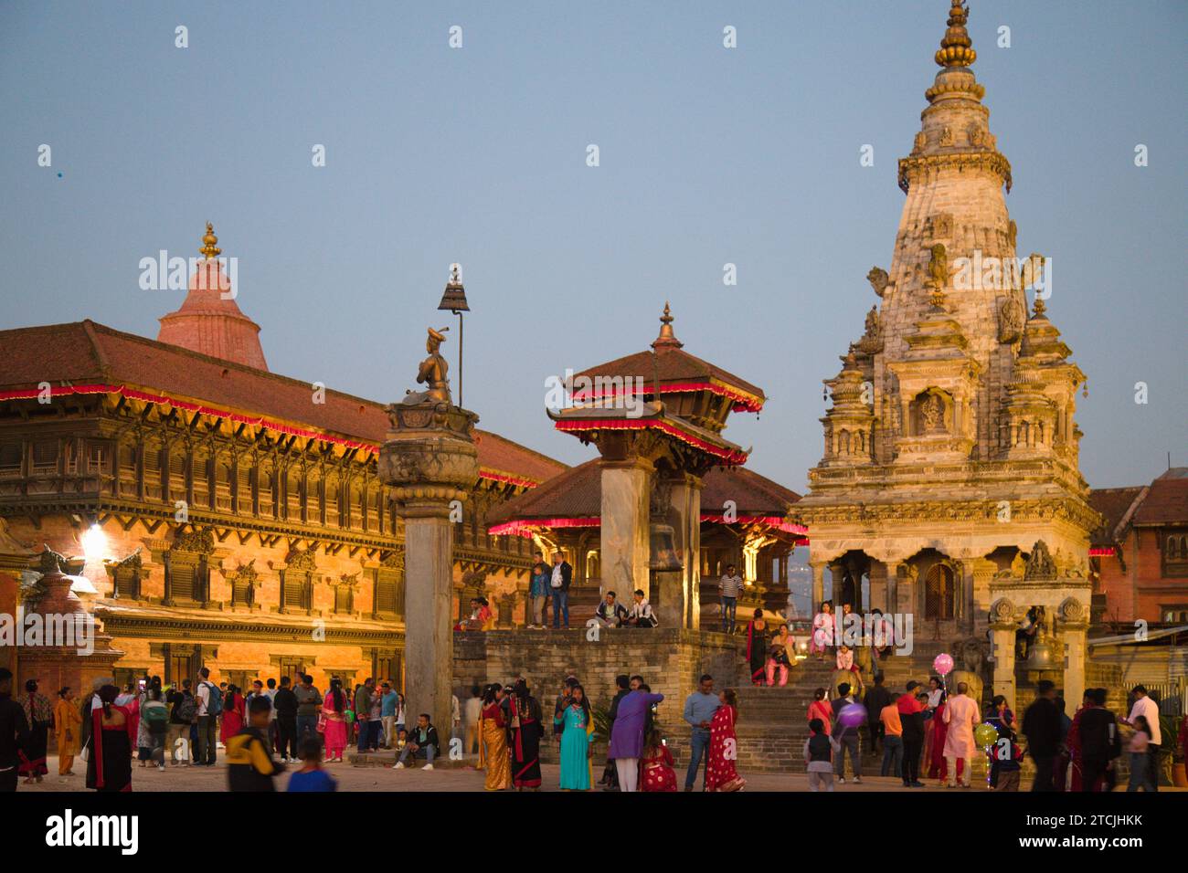 Nepal, Bhaktapur, Durbar Square, skyline, panoramic view Stock Photo ...