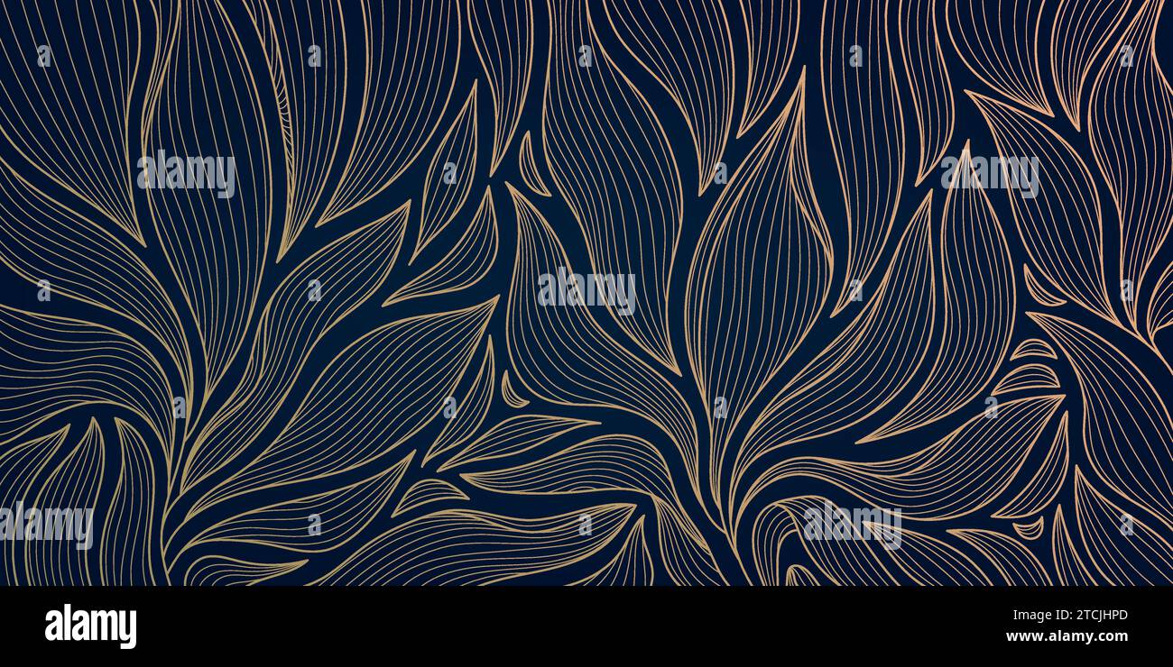 Vector art deco line pattern, luxury abstract leaves texture, golden ...