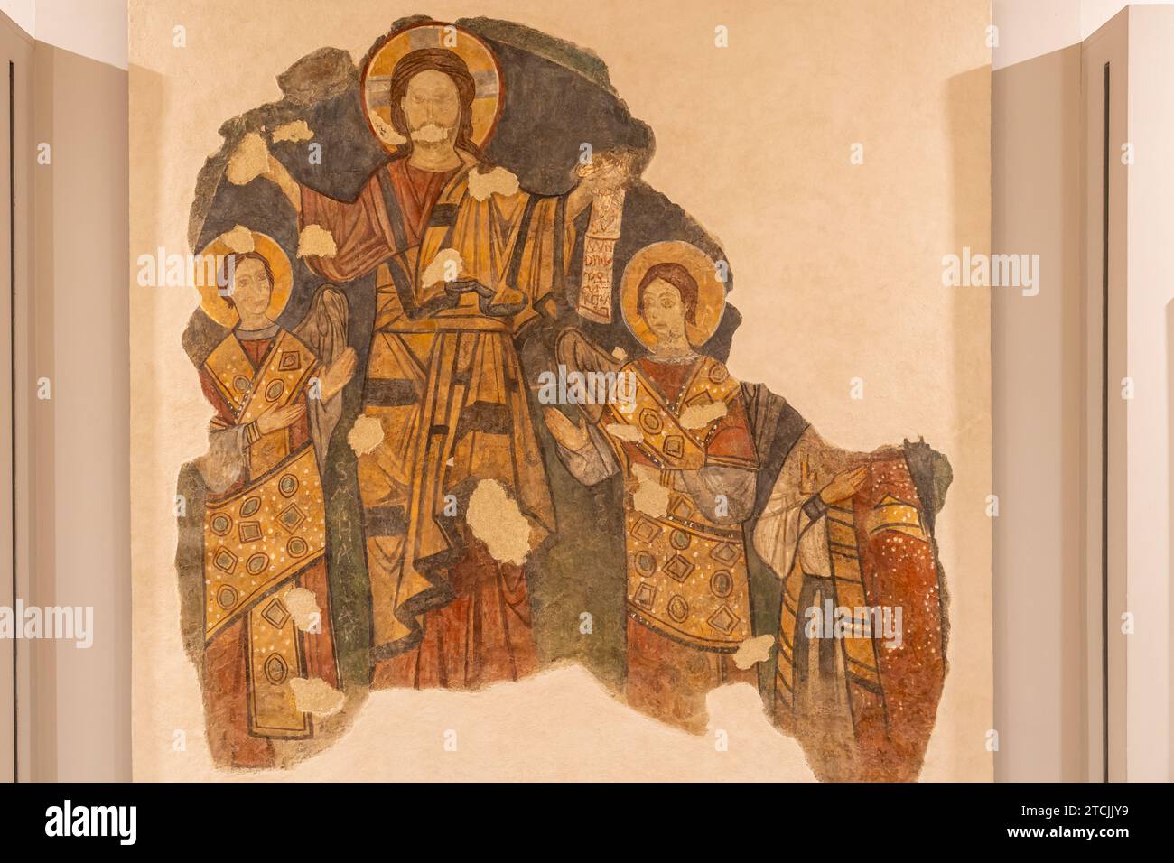 Part of religious medieval fresco representing Jesus next to other ...