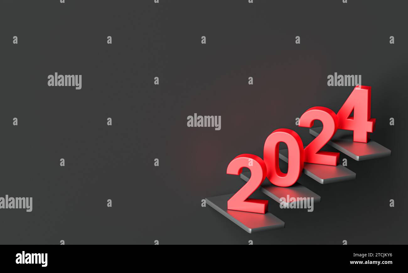 New year concepts. Red number 2024 on steps with blank empty copy space ...