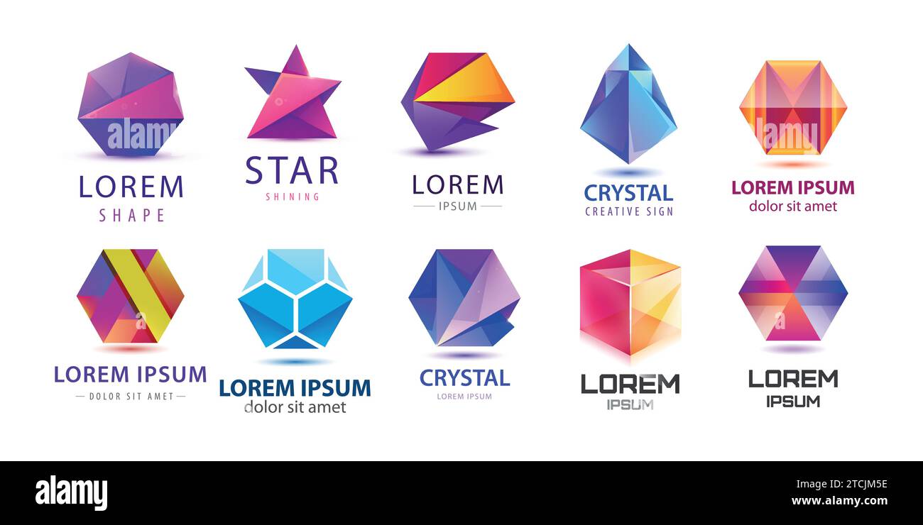 Vector Set Of Abstract Logo Design Geometric Technology Icons Business 3d Shapes Collection