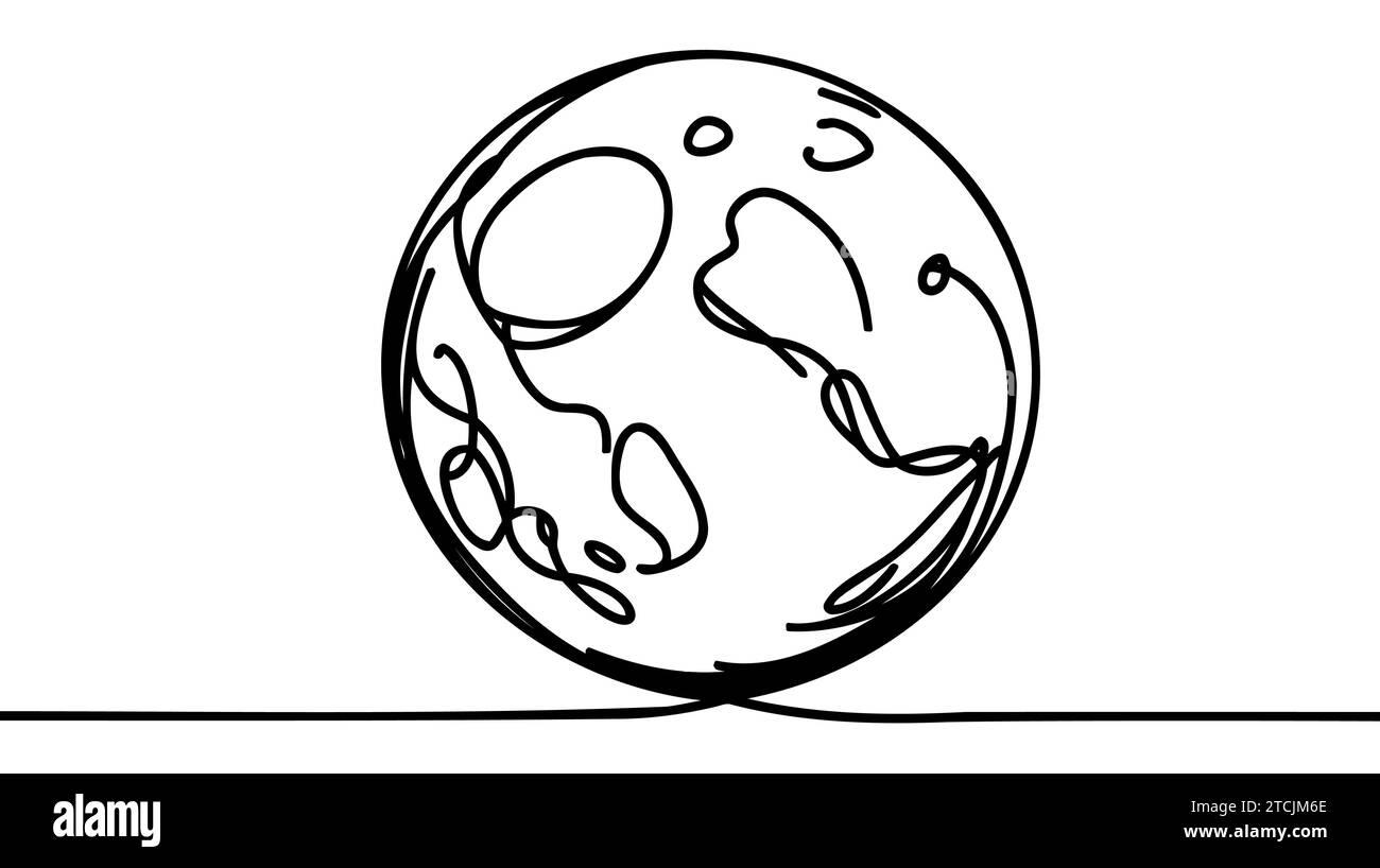 Continuous linear drawing of moon icon. One line drawing background ...