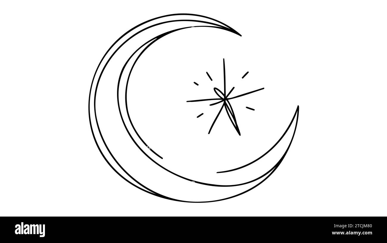 Continuous linear drawing of moon icon. One line drawing background ...