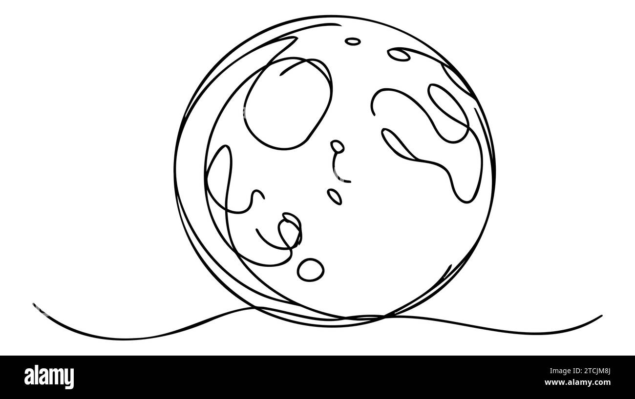 Continuous linear drawing of moon icon. One line drawing background ...