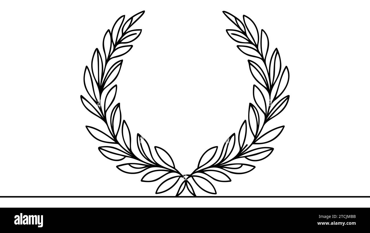 Laurel wreath one line art. Continuous line drawing of festive, solemn ...