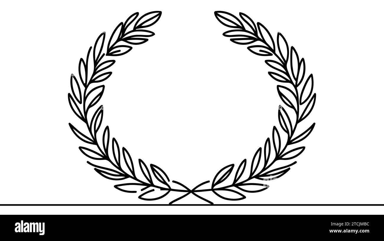 Laurel wreath one line art. Continuous line drawing of festive, solemn ...