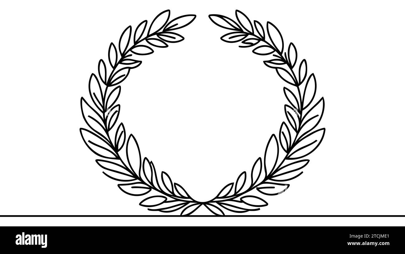 Laurel wreath one line art. Continuous line drawing of festive, solemn ...